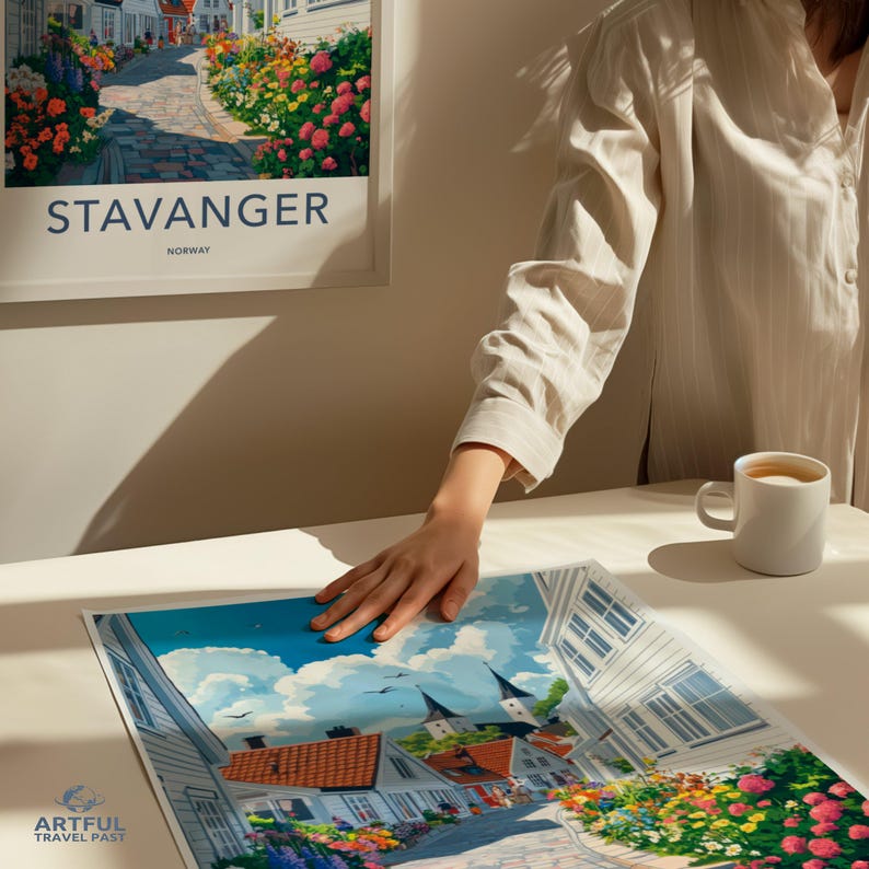 Norway Travel Poster, Stavanger Wall Art, Scandinavian Village Print ...