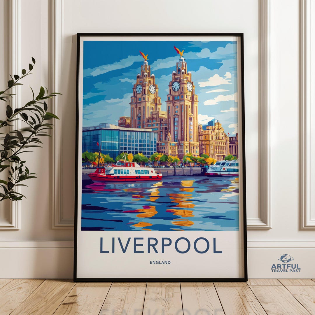 Liverpool Cityscape Wall Art, River Mersey Sunset Print, Iconic UK ...