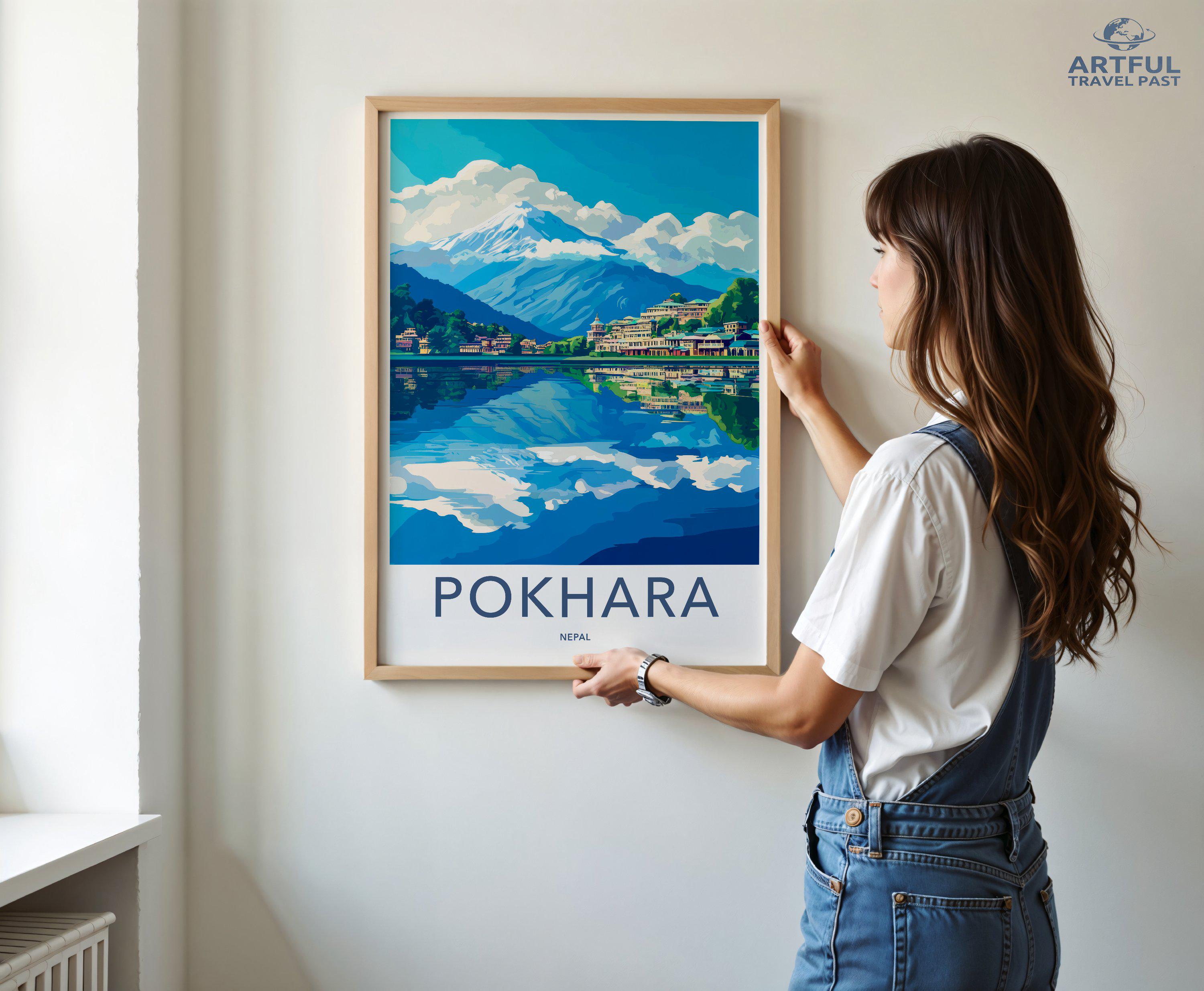 Pokhara Nepal Wall Art Print, Mountain Lake Reflection Poster, Travel ...