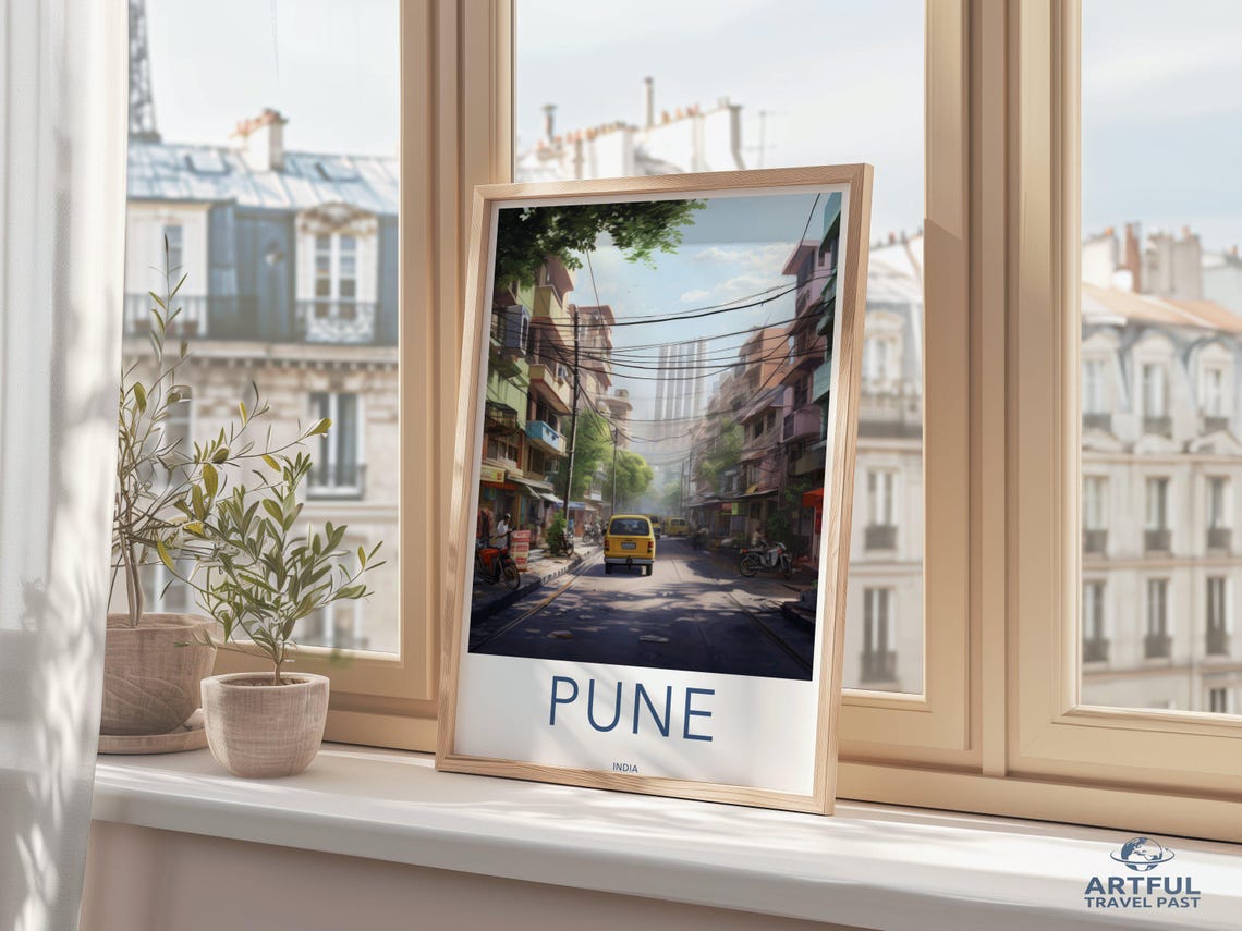 Pune City Street View Wall Art, India Urban Landscape Poster, Colorful ...