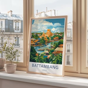 Battambang Cambodia Wall Art Print, Vibrant Landscape Poster, Southeast ...