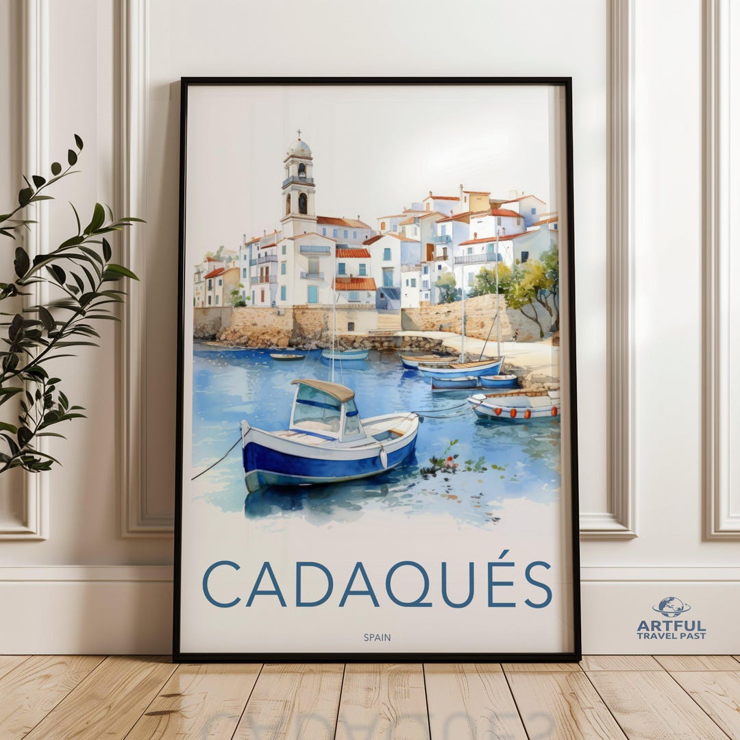 Cadaques Coastal Village Painting, Mediterranean Seascape Wall Art ...