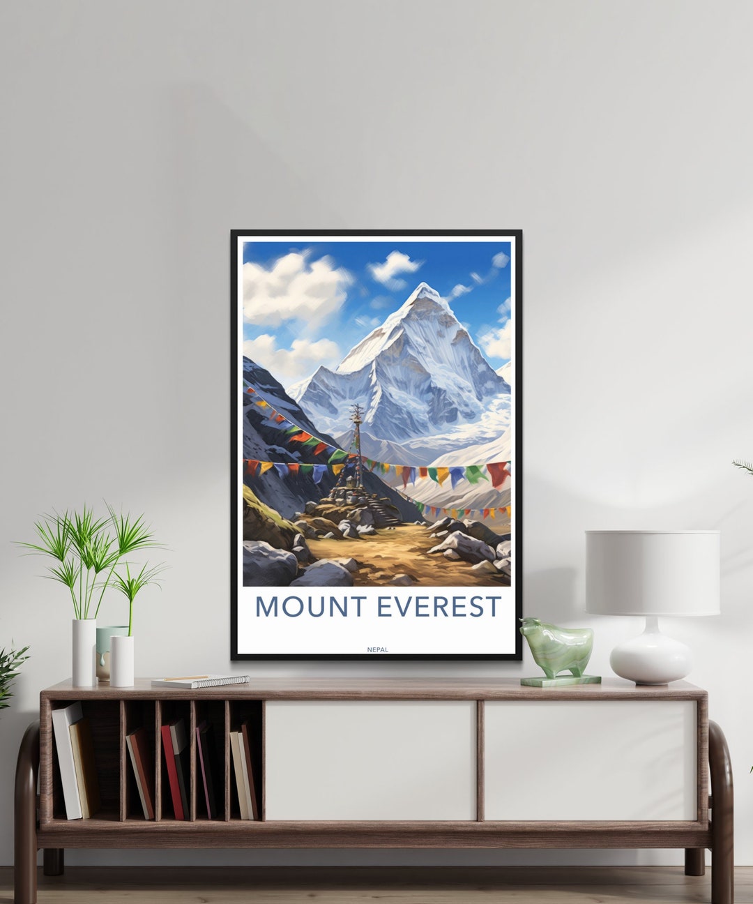 Mount Everest Art Print, Tibetan Flags Wall Decor, Nepalese Inspired ...