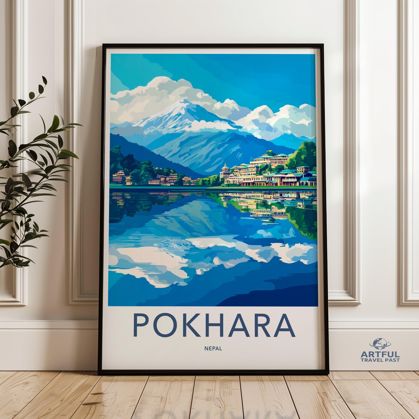 Pokhara Nepal Wall Art Print, Mountain Lake Reflection Poster, Travel ...