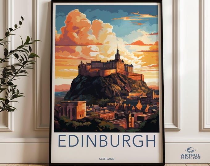 Edinburgh Castle Poster, Monochrome Art Print, Castle on the Hill Wall ...