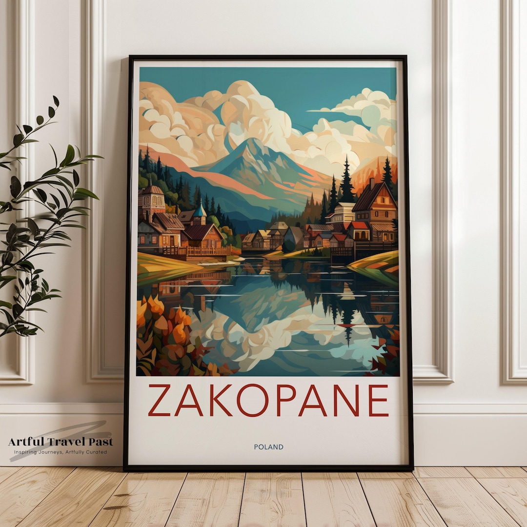 Zakopane Poland Village Landscape Art Print, Mountain Reflection Wall ...