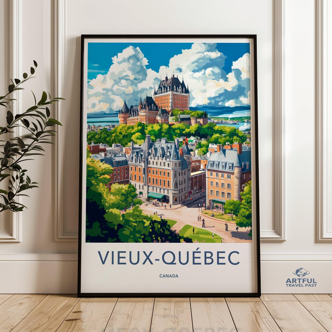 Vintage Vieux Quebec Canada Wall Art, Old Quebec City Skyline Poster ...
