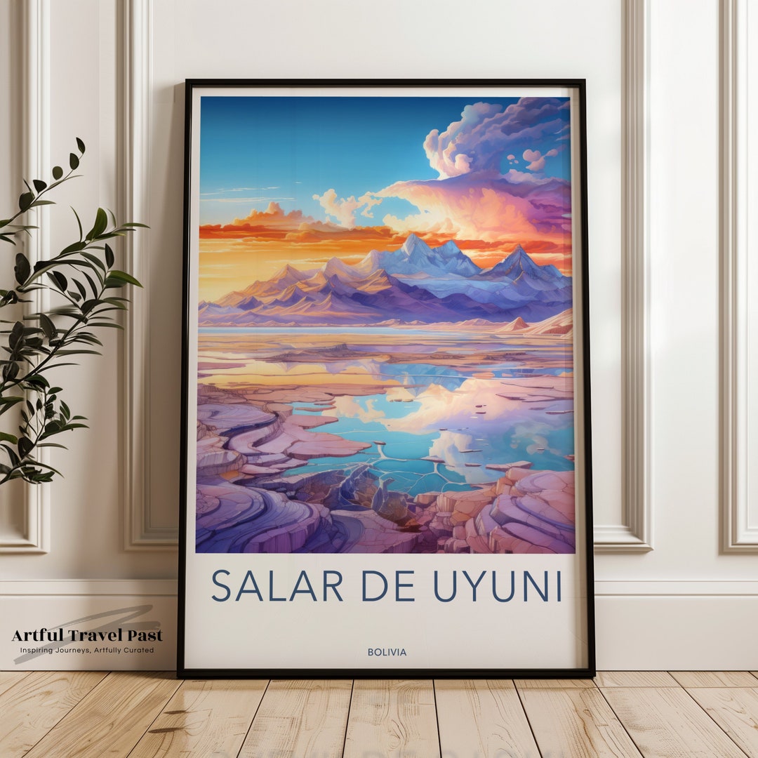 Salar De Uyuni Wall Art, Bolivia Travel Poster, Sunset Landscape Print ...