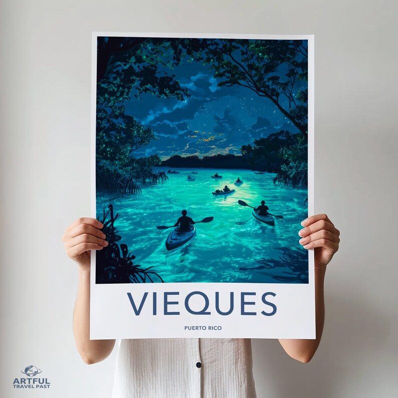 Vieques Puerto Rico Wall Art, Kayaking Print, Bioluminescent Bay Decor ...