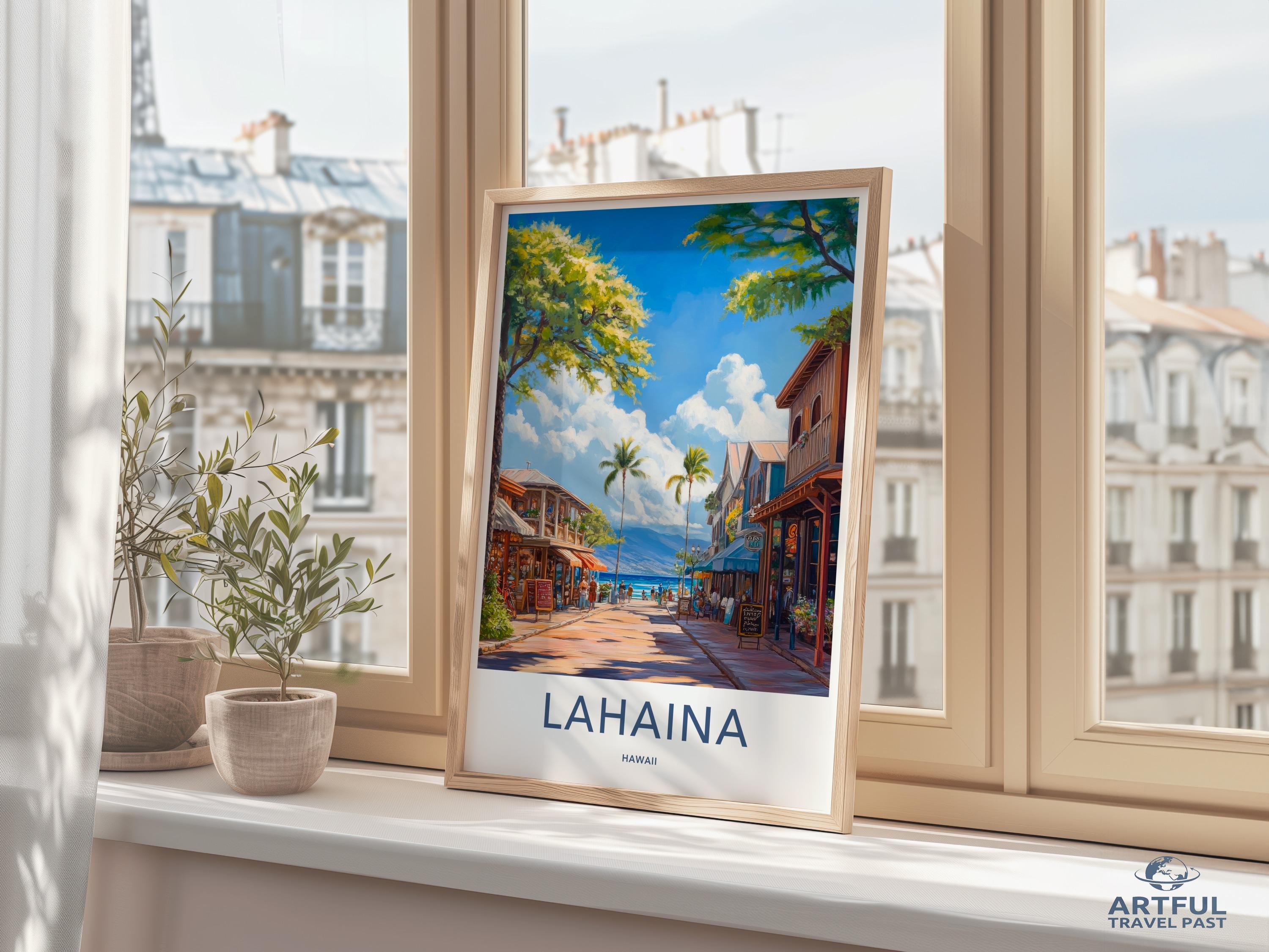 Coastal Lahaina Hawaii Poster, Beach Scene Wall Art, Hawaiian Street ...
