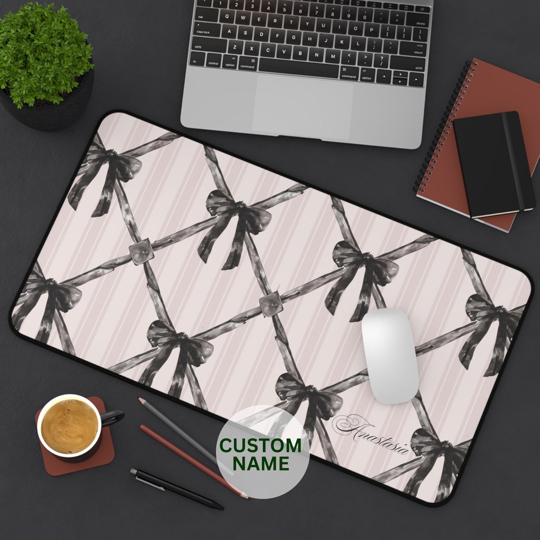 Coquette Desk Mat, Black Watercolor Bows, Coquette Bow Aesthetic ...