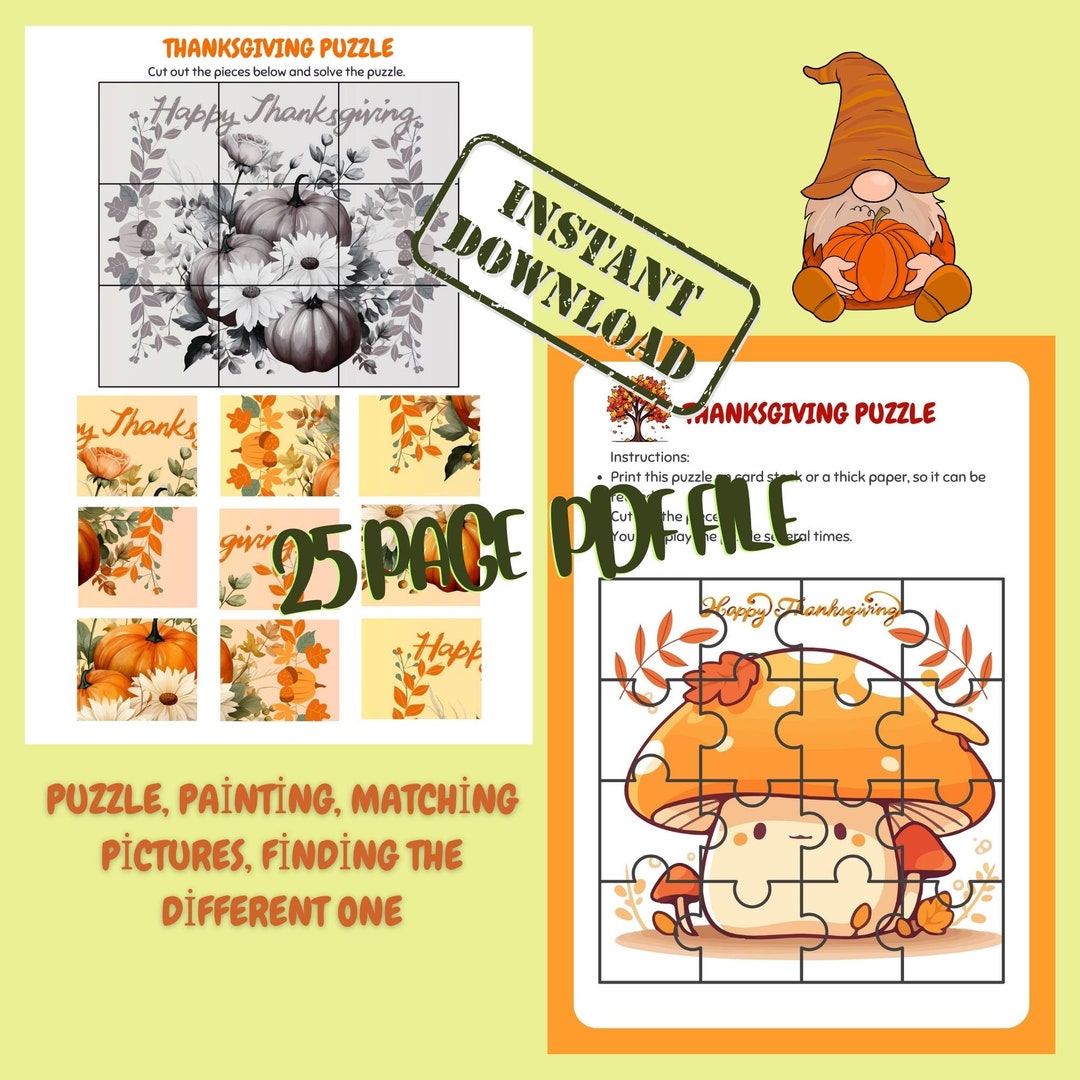 Printable Thanksgiving Games & Coloring Pages and Kids Puzzle, 25 Page ...