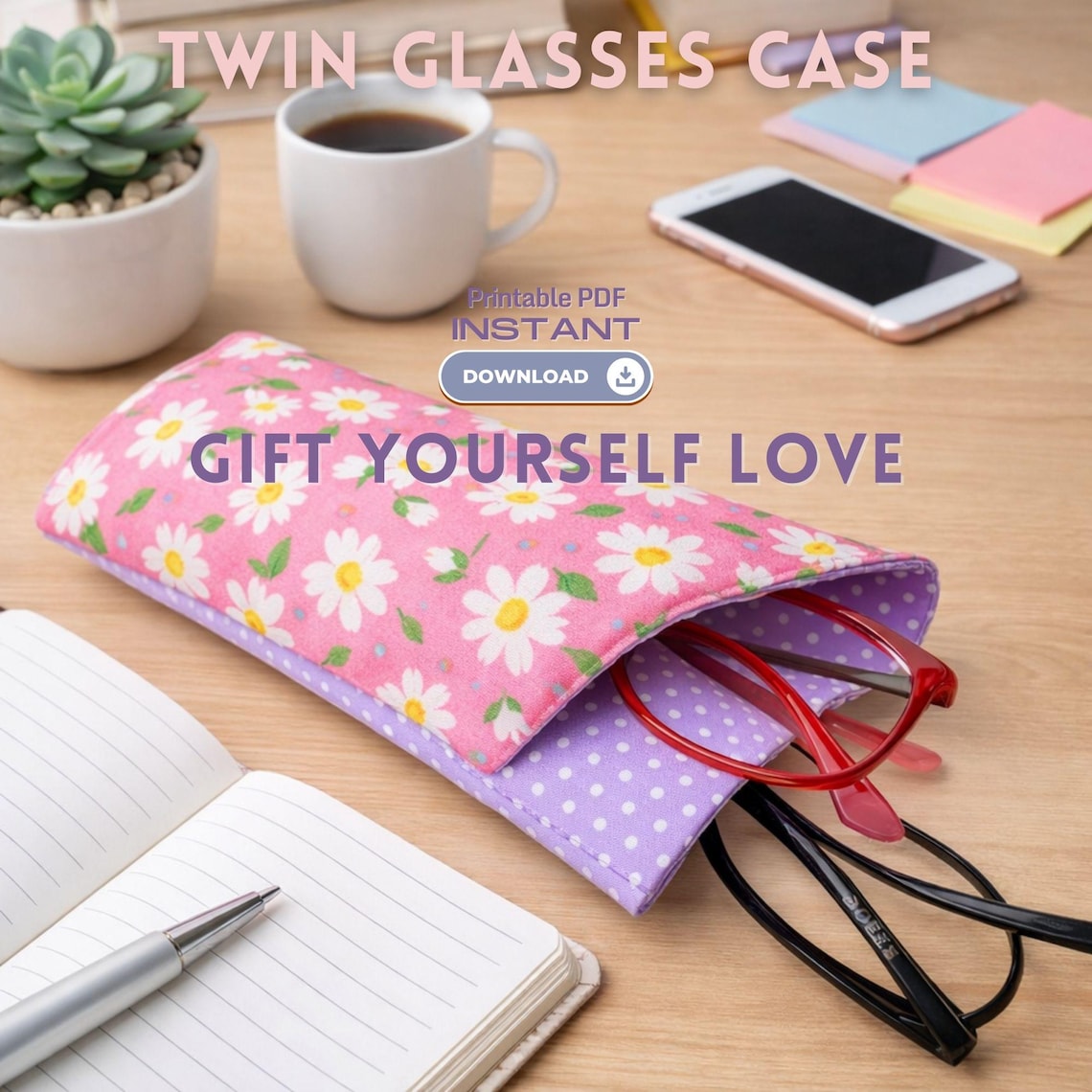 Twin Glasses Case Sewing Pattern, Holds 2 Glasses PDF, Beginner ...