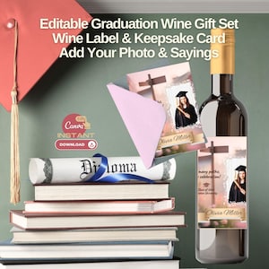 Editable Graduation Wine Bottle Label Sticker, Keepsake Card, Printable ...
