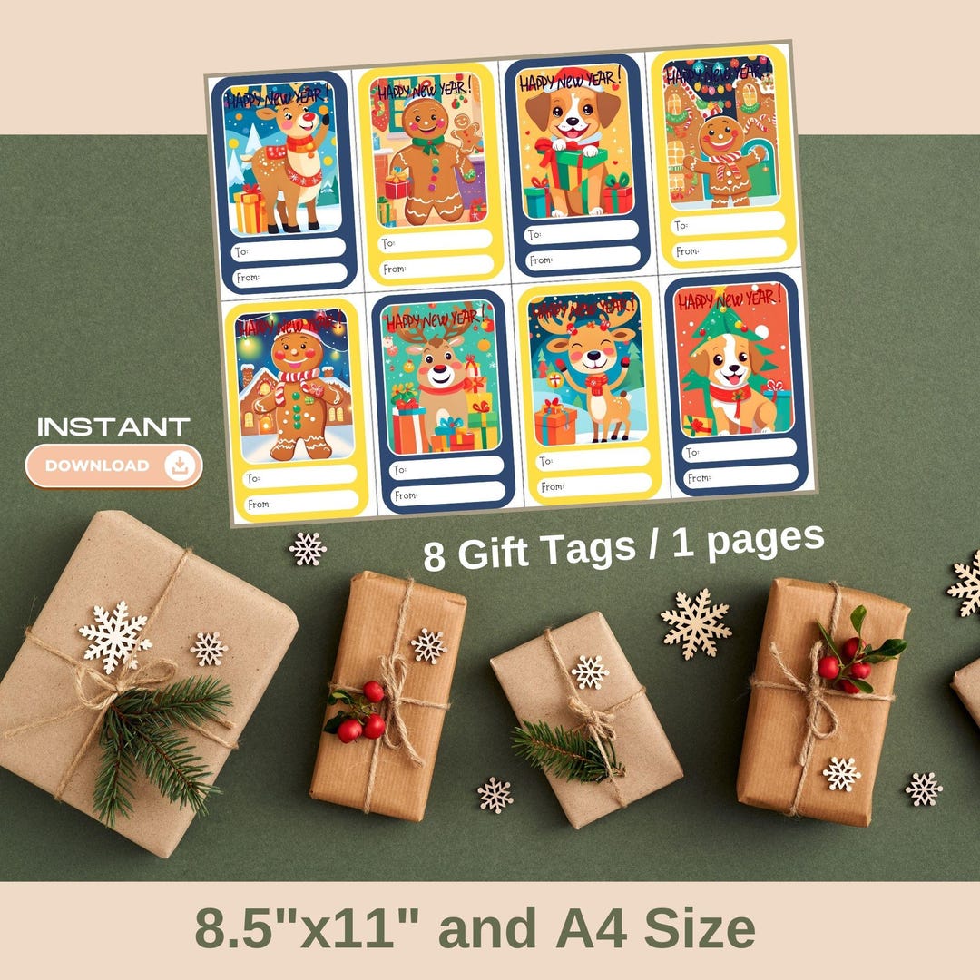 Printable Christmas Gift Tags Kids, Cute Gingerbread, Reindeer, Dog ...
