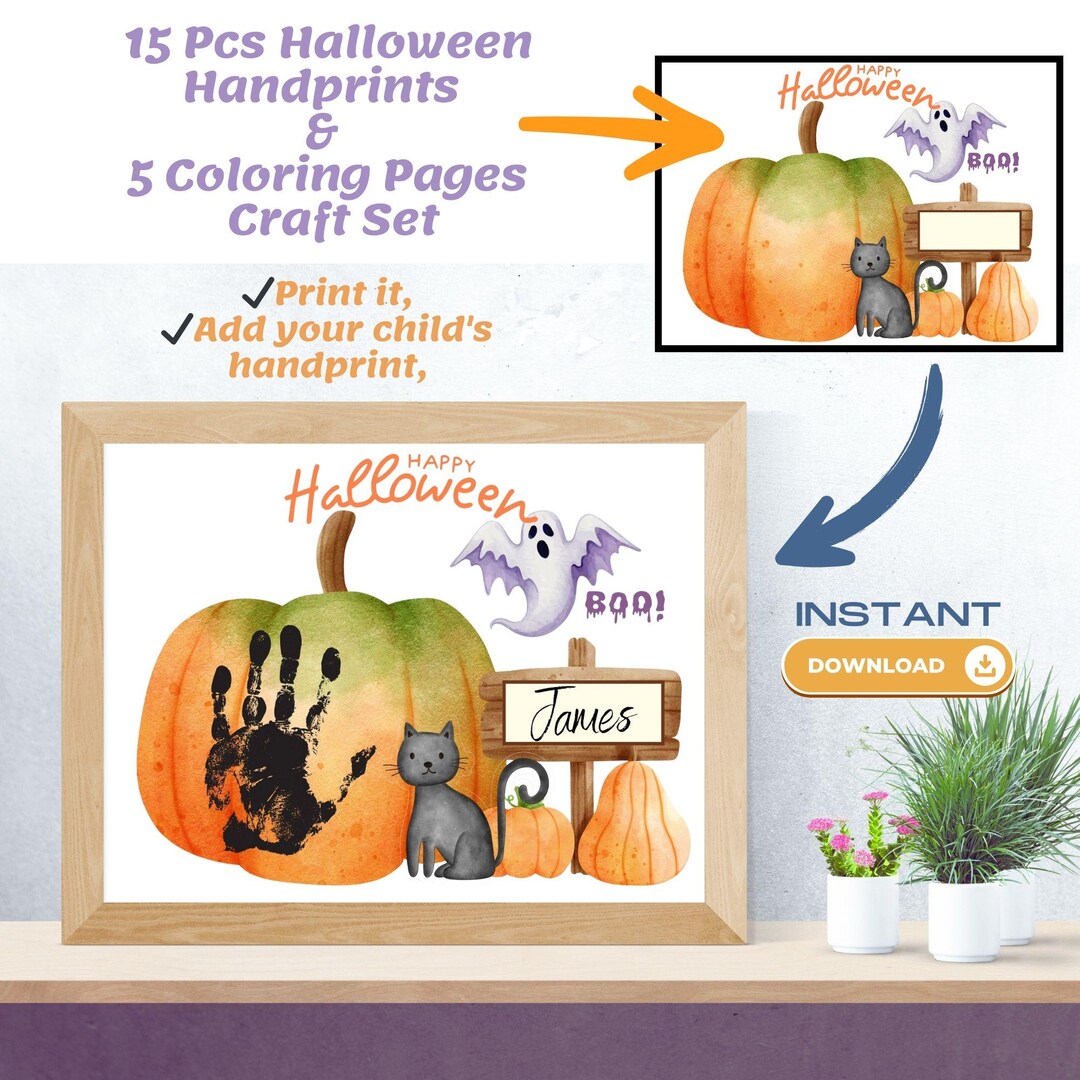 Halloween Handprint and Coloring Pages 20 Printable Preschool, Toddler ...