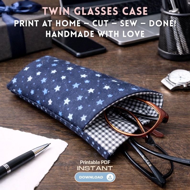 Twin Glasses Case Sewing Pattern, Double Eyeglass Case DIY, 2 Sizes ...