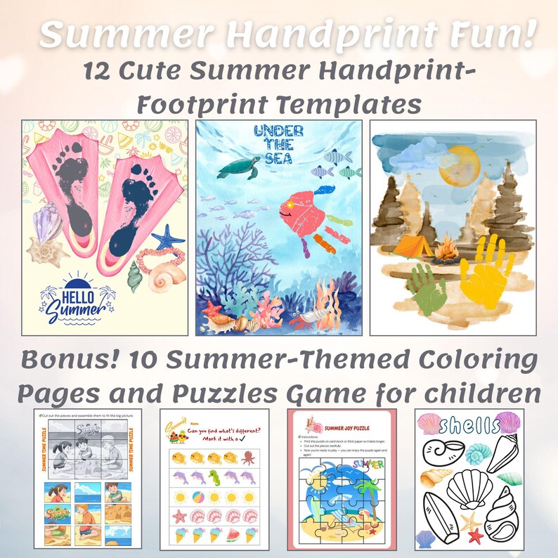 Summer Handprint Art Craft Pack: Beach & Ocean Theme (digital Download ...