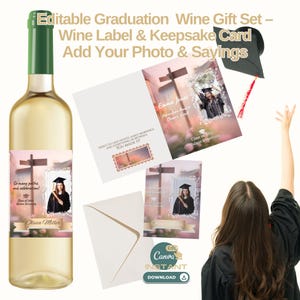 Editable Graduation Wine Bottle Label Sticker, Keepsake Card, Printable ...