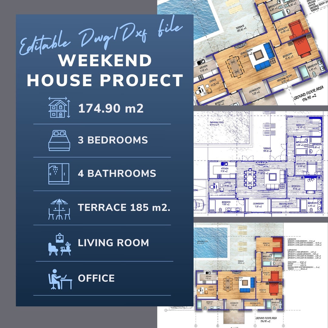 Architectural Weekend House Plan, Modern House With 3 Bedrooms and 4 ...