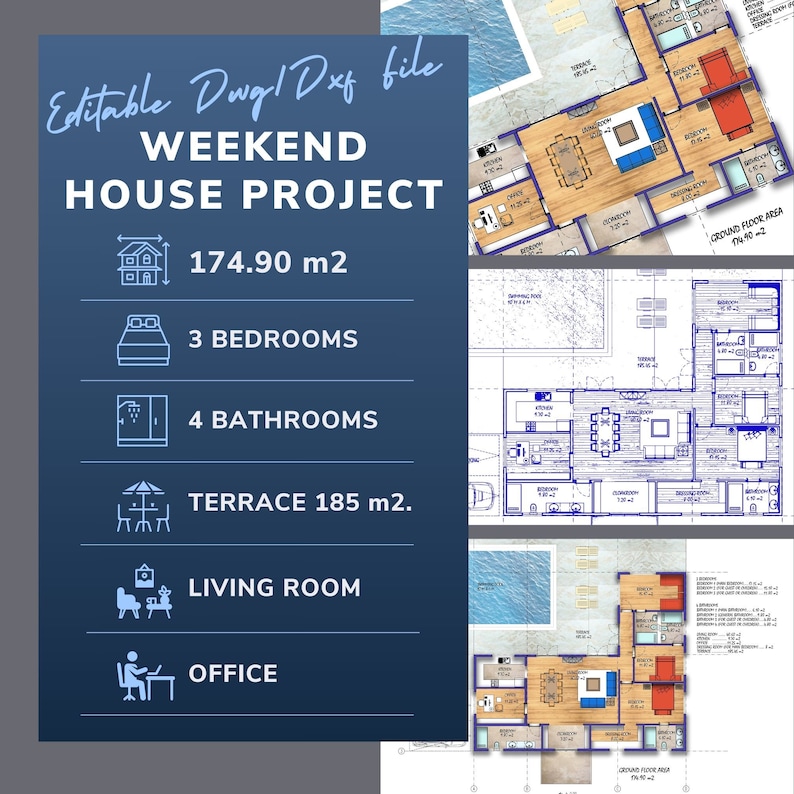 Architectural Weekend House Plan, Modern House With 3 Bedrooms and 4 ...