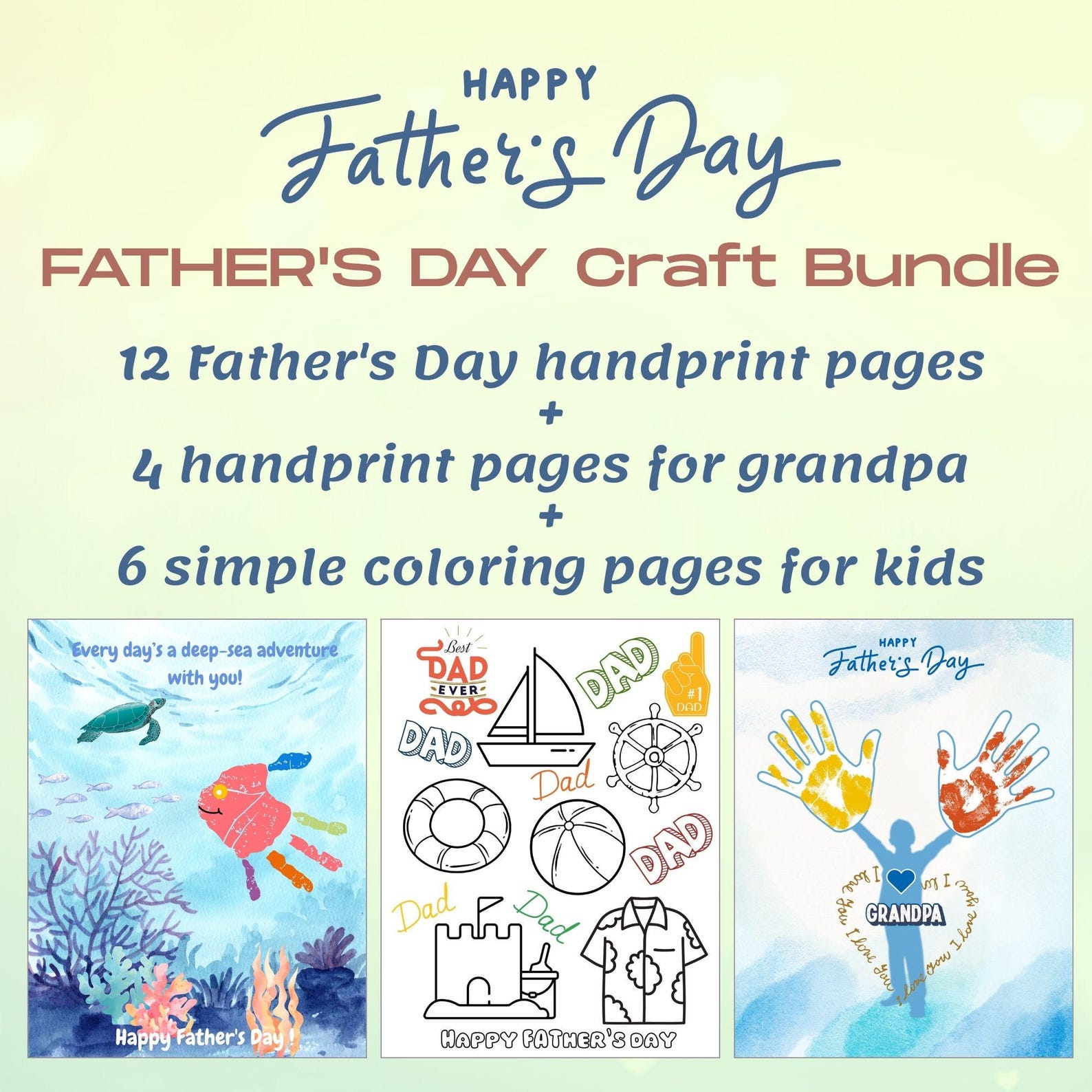 Father’s Day Grandpa Gift Kids Handprint Craft Pack 22 Pcs, Preschool ...