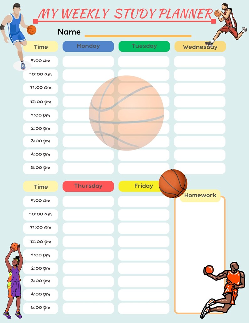 Colorful Kids Printable Weekly Planner, Back to School Organizer, Fun ...