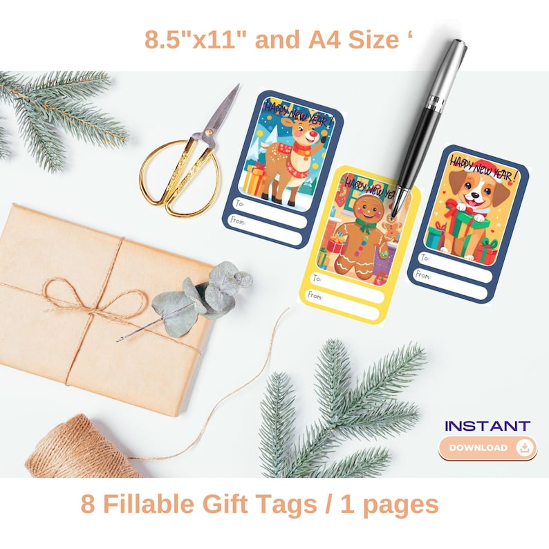 Printable Christmas Gift Tags Kids, Cute Gingerbread, Reindeer, Dog ...