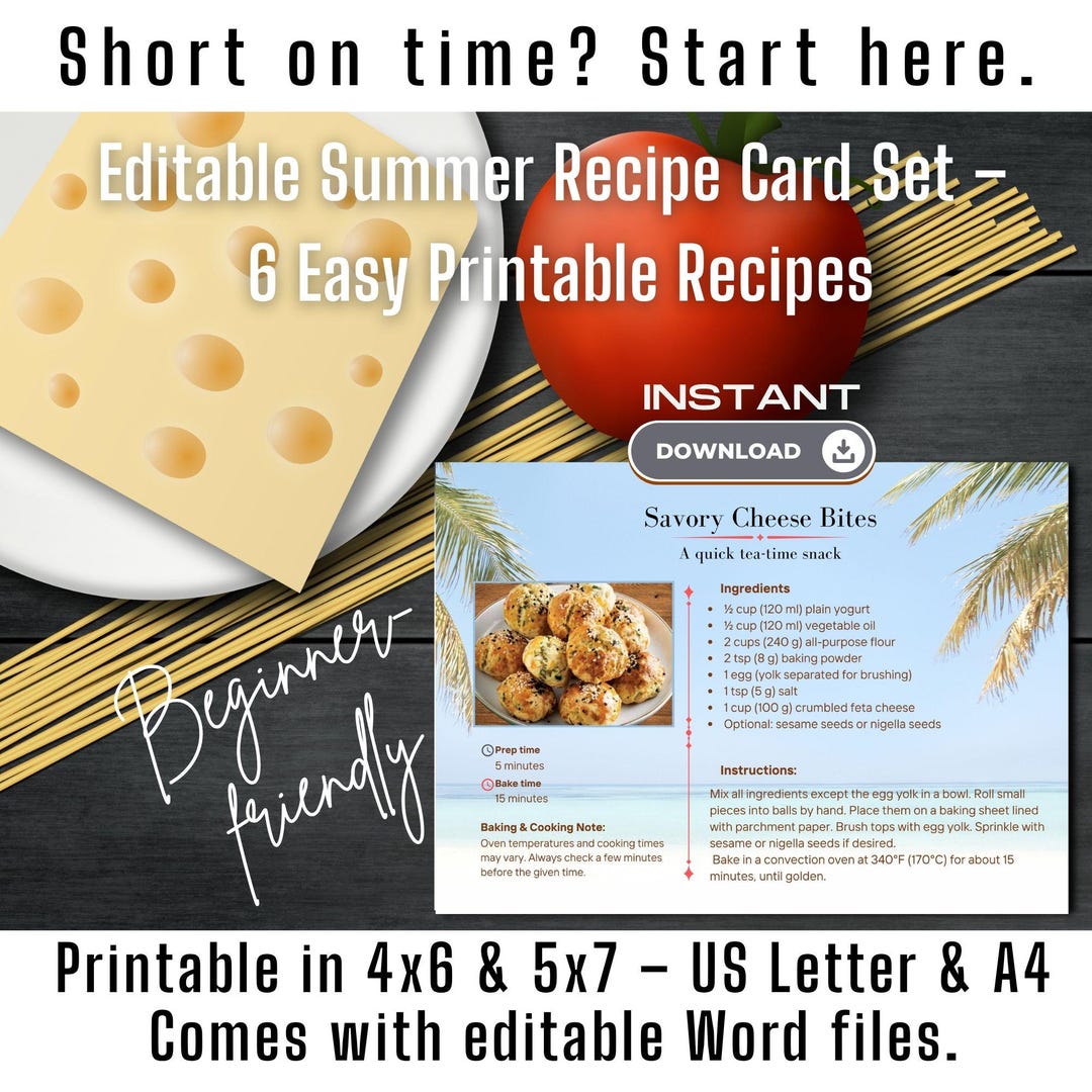 Printable Summer Recipe Pack: 6 Easy Beginner Recipes (PDF & JPG ...