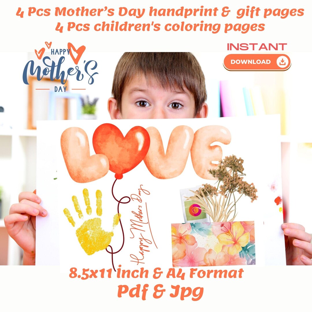 Mothers Day Handprint Fingerprint Pages Craft Pack, Cute Printable ...