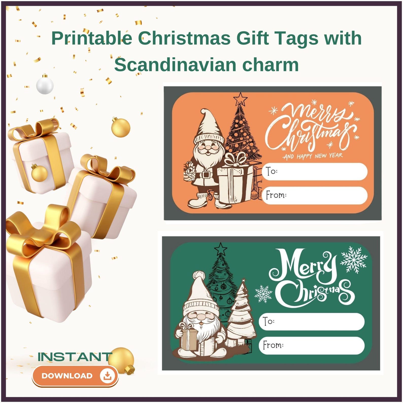 Scandinavian Christmas Gift Tags, Printable Xmas Holiday Tags (digital ...