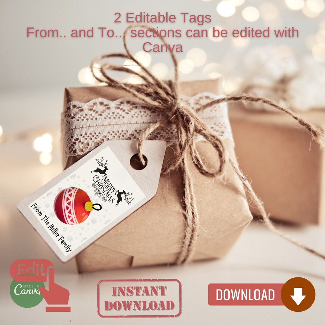 Printable Editable Christmas Gift Tag, Cute Christmas Gift Tag, Merry ...