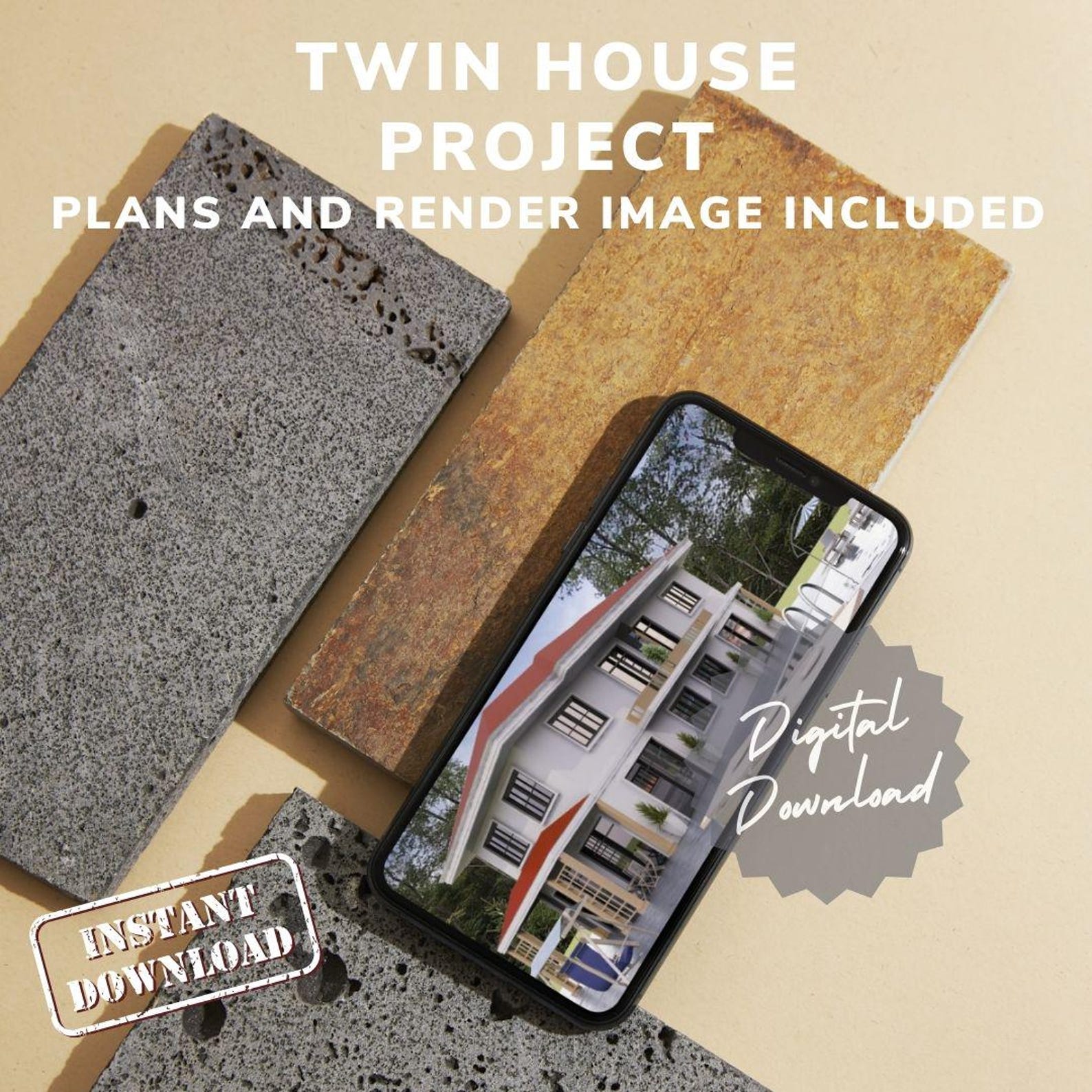 2 Bedroom Duplex House Plan: Modern Twin Home Design (DXF, PDF, JPG) - Etsy