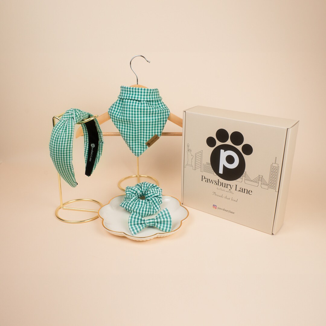Green Gingham Matching Pet and Owner - Bandana, Bowtie, Knot Headband ...