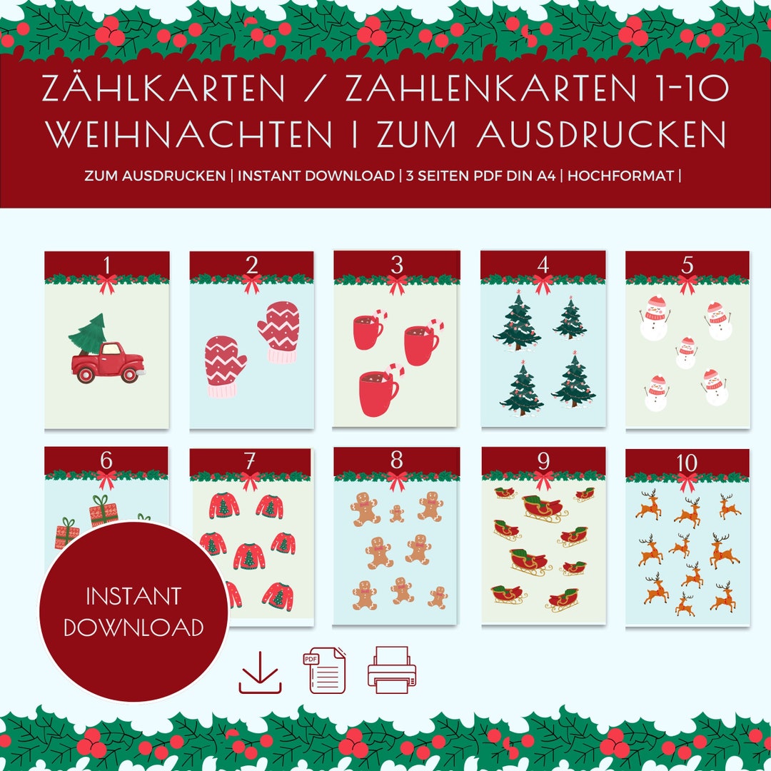 Christmas Number Cards 1-10 Winter Christmas Winter Learning Game for ...