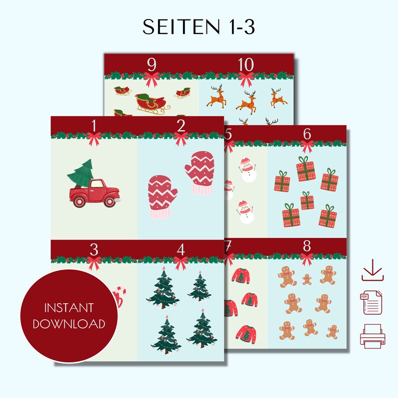 Christmas Number Cards 1-10 Winter Christmas Winter Learning Game for ...