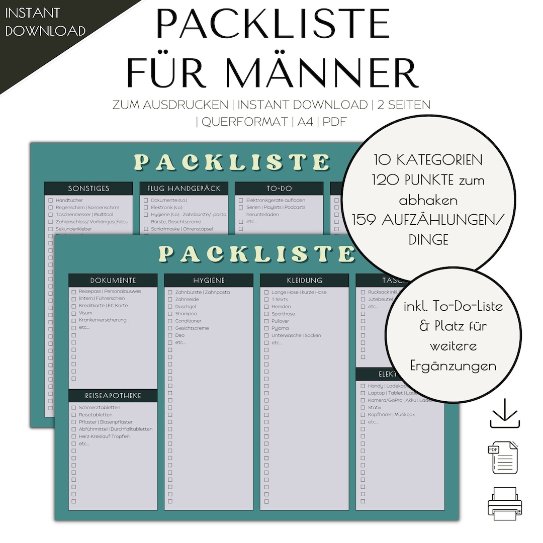 Ultimate Packing List for Every Vacation Packing List for Men German ...