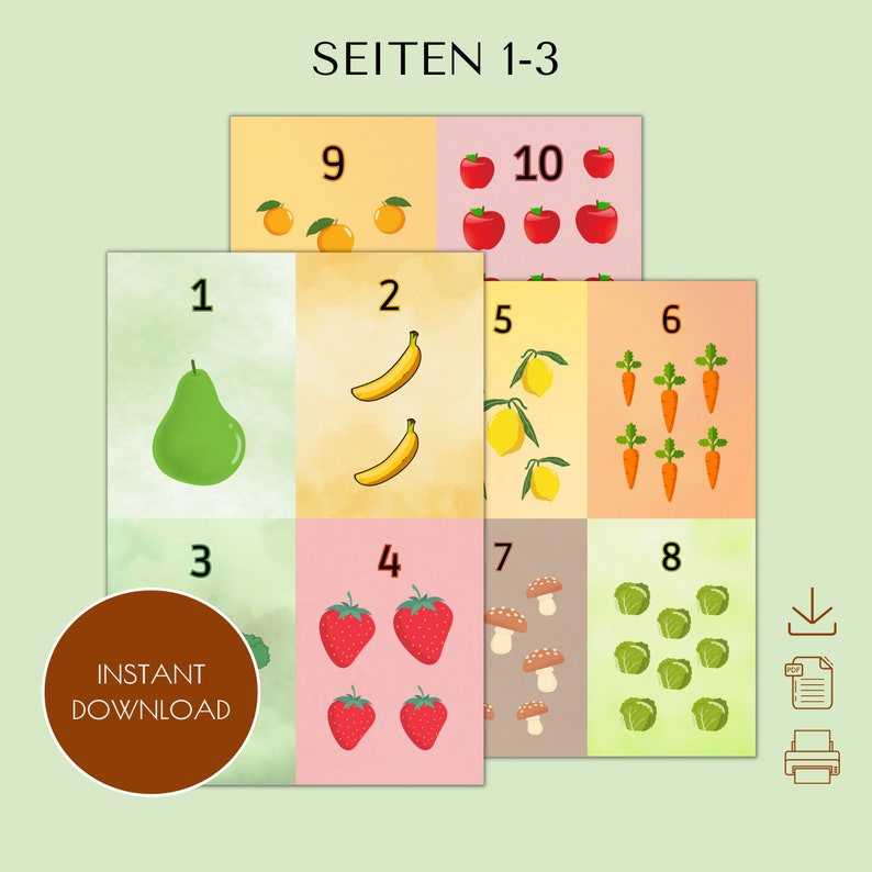 Digital Download Number Cards 1-10 Fruits & Vegetables | Counting Cards ...