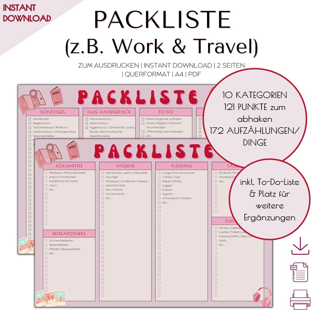 Ultimate Packing List for Every Vacation Packing List German Instant ...