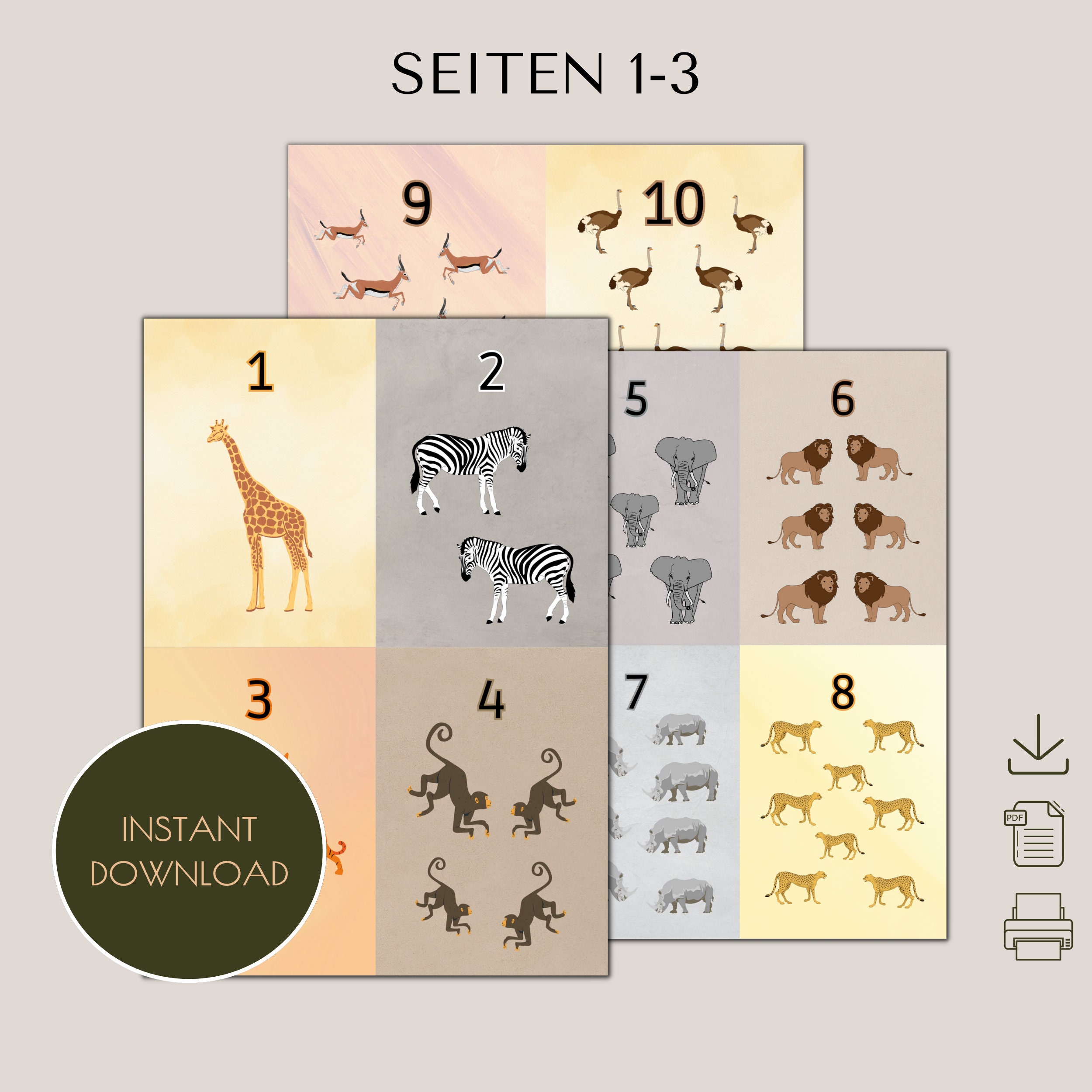 Number Cards 1-10 Safari Animals Africa Digital Download - Etsy