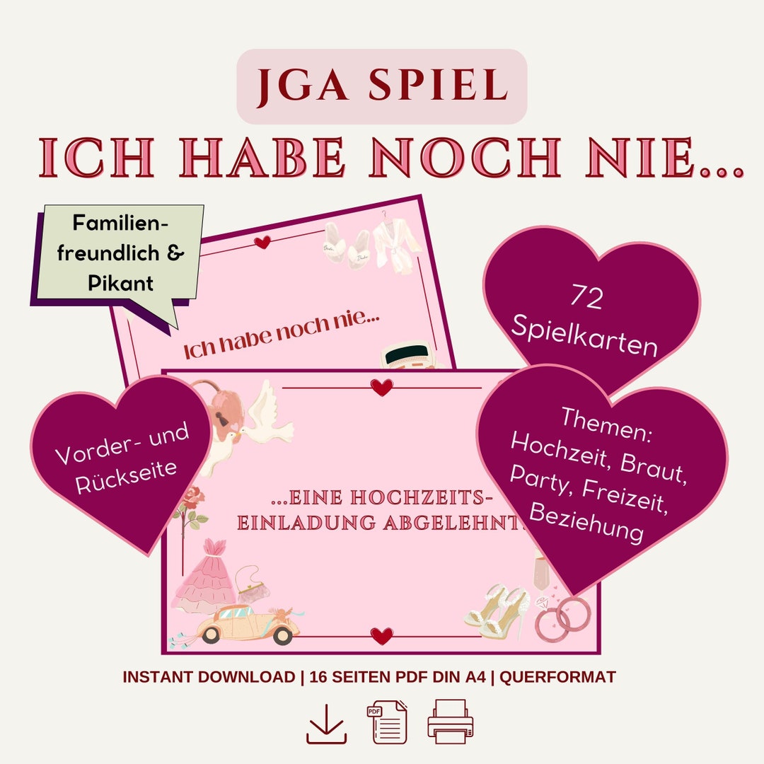 Bachelorette Party I've Never Game Cards - 72 Questions for JGA ...
