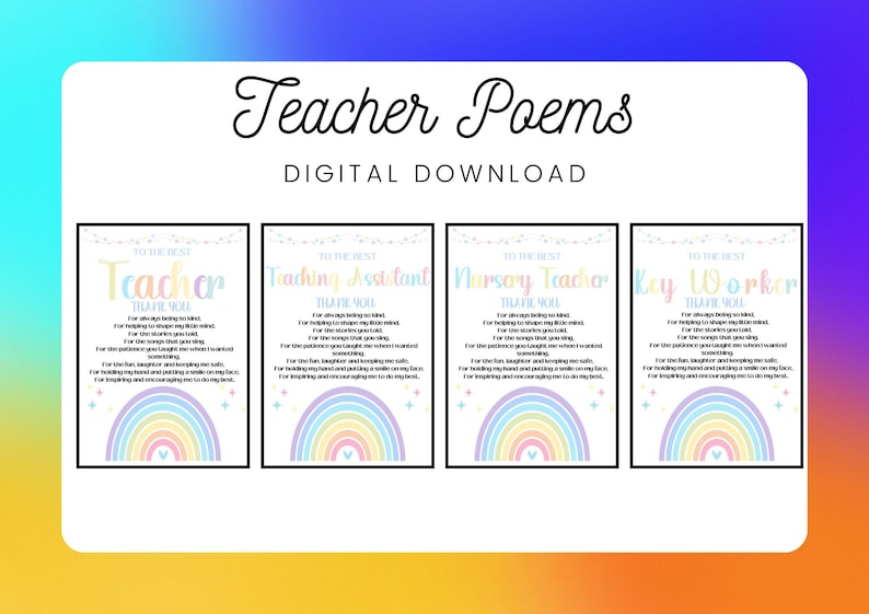 Digital Teacher Poem Gift Print at Home Rainbow - Etsy