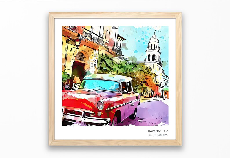 Havana cuba Printable Printable Watercolor X Animated Style Digital Art ...