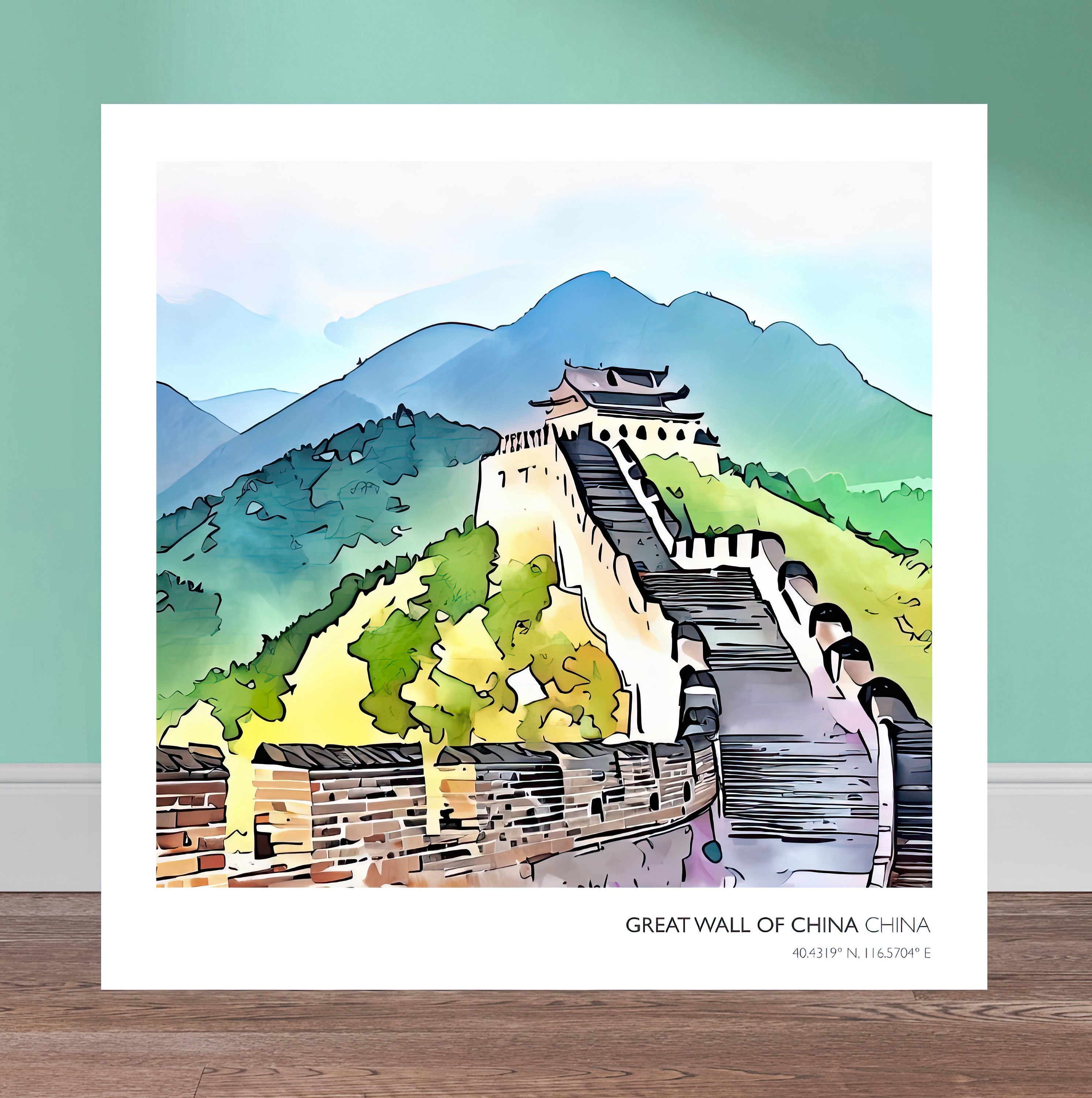 Great Wall of China Printable Printable Watercolor X Animated Style ...