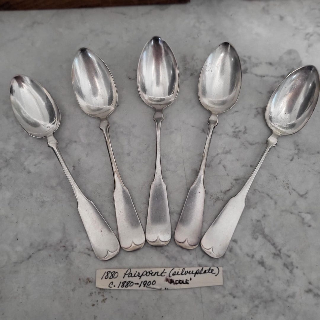 1880 Pairpoint Mfg Co 3 Silverplate Fiddle Table Spoons 7 3/16 Set of 5 ...
