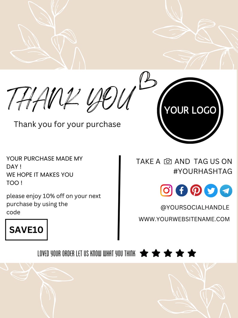 Editable in CANVA Business Thank You Card Template, Business Card Thanks for Your Purchase Card ...