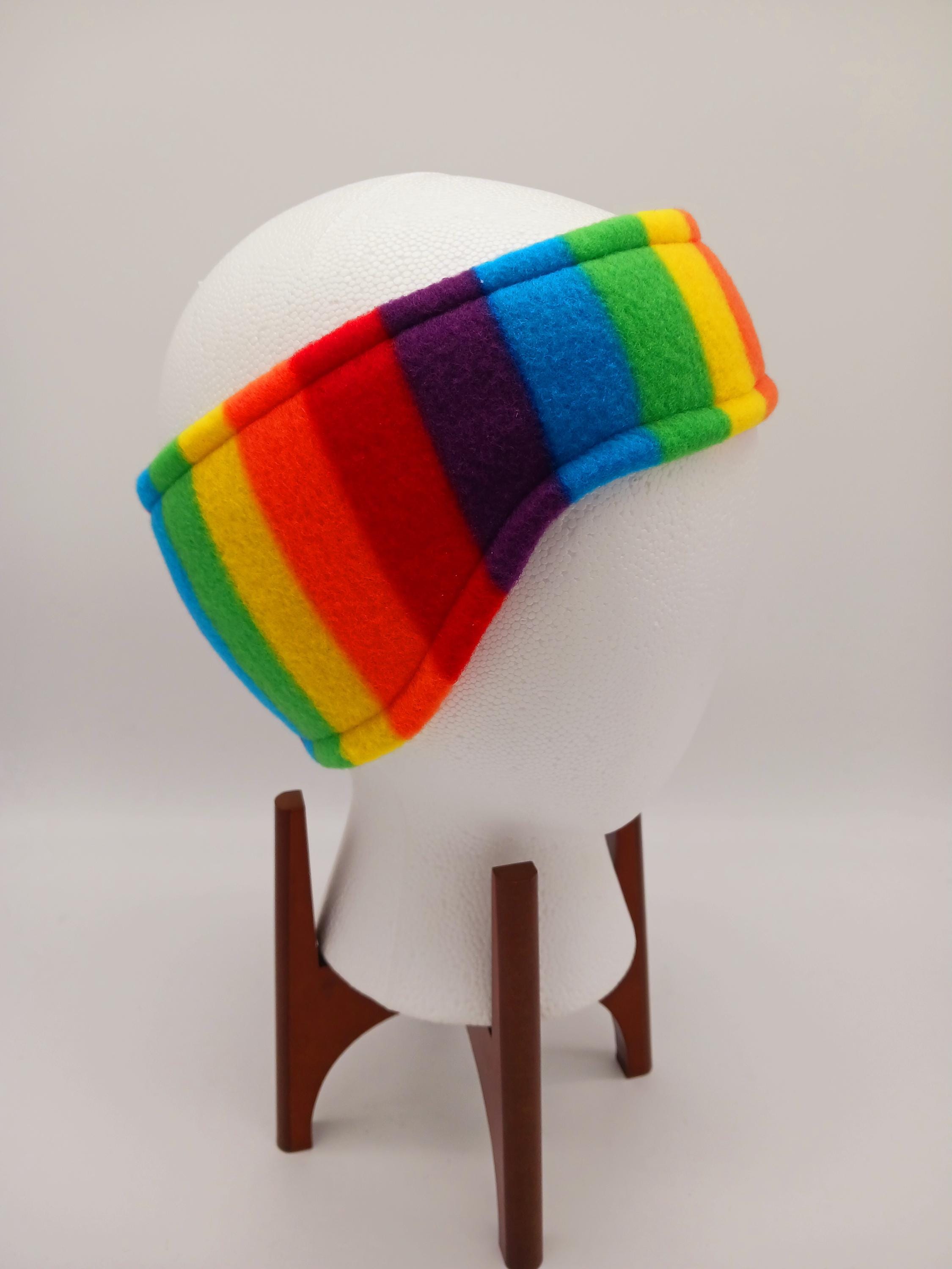 141 Designs, Rainbow Striped Fleece Ear Warmer, Headband, Earring, Ear ...