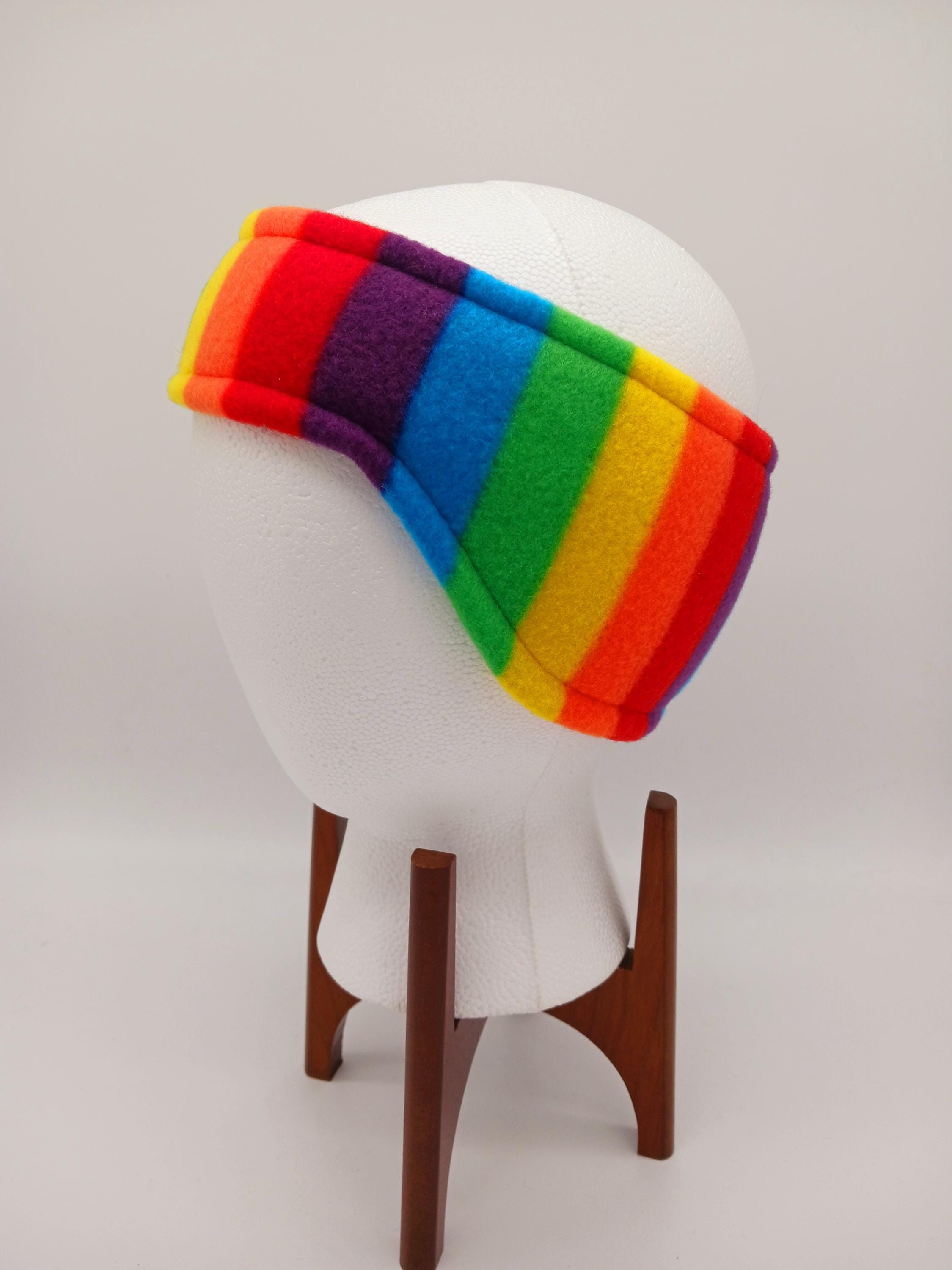 141 Designs, Rainbow Striped Fleece Ear Warmer, Headband, Earring, Ear ...