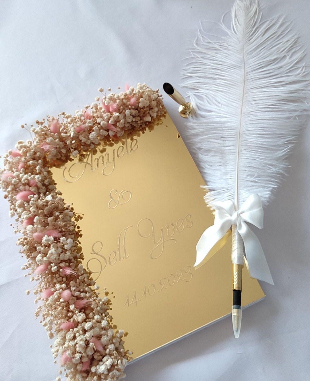 Personalized Gold Wedding Guest Book, Wedding Book, Ostrich Feather Pen ...