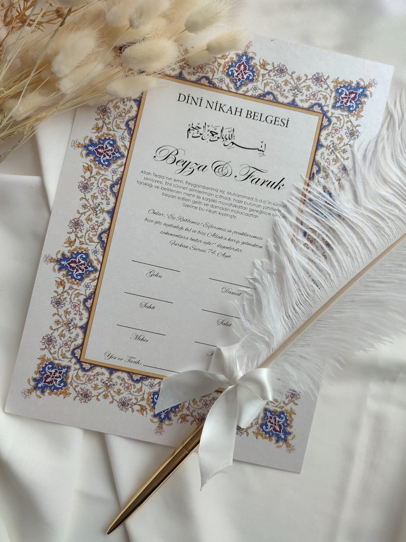 Dini Nikah Belgesi, Personalised Nikkah Certificate, A4 Premium Nikkah ...